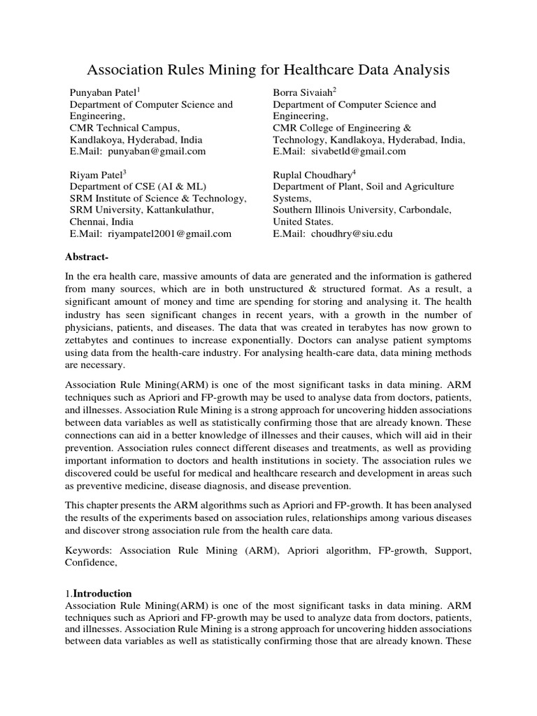 Association Rule Mining For Healthcare Data Analysis Pdf Support Vector Machine Applied