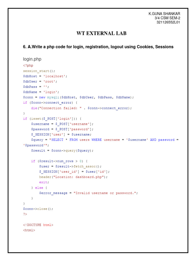 WT External Lab: Login - PHP | PDF