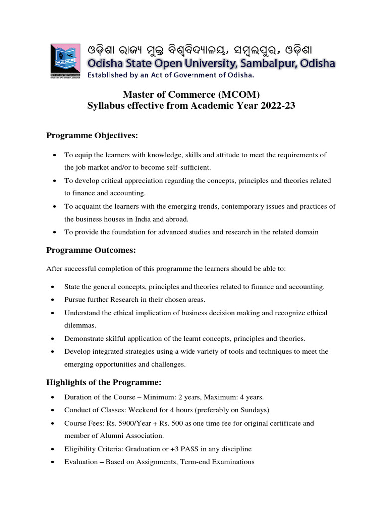 MCOM Syllabus 2022 | PDF