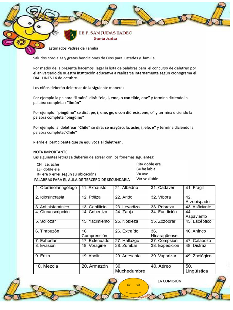 Tercero Secundaria Reglas para El Concurso de Deletreo | PDF