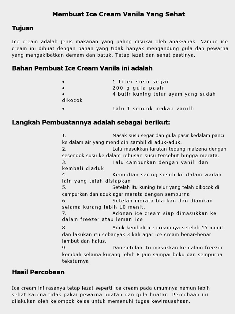 Contoh Teks Laporan Percobaan Membuat Ice Cream Vanilla | PDF