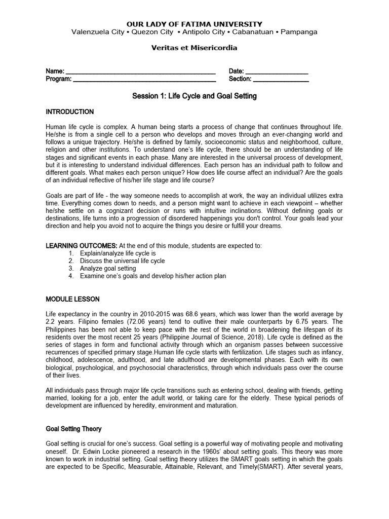 Session 1 - Life Cycle and Goal Setting - Final | PDF | Goal Setting | Goal
