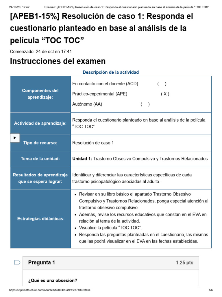 Examen - (APEB1-15%) Resolución de Caso 1 - Responda El Cuestionario Plant | PDF | Desorden ...