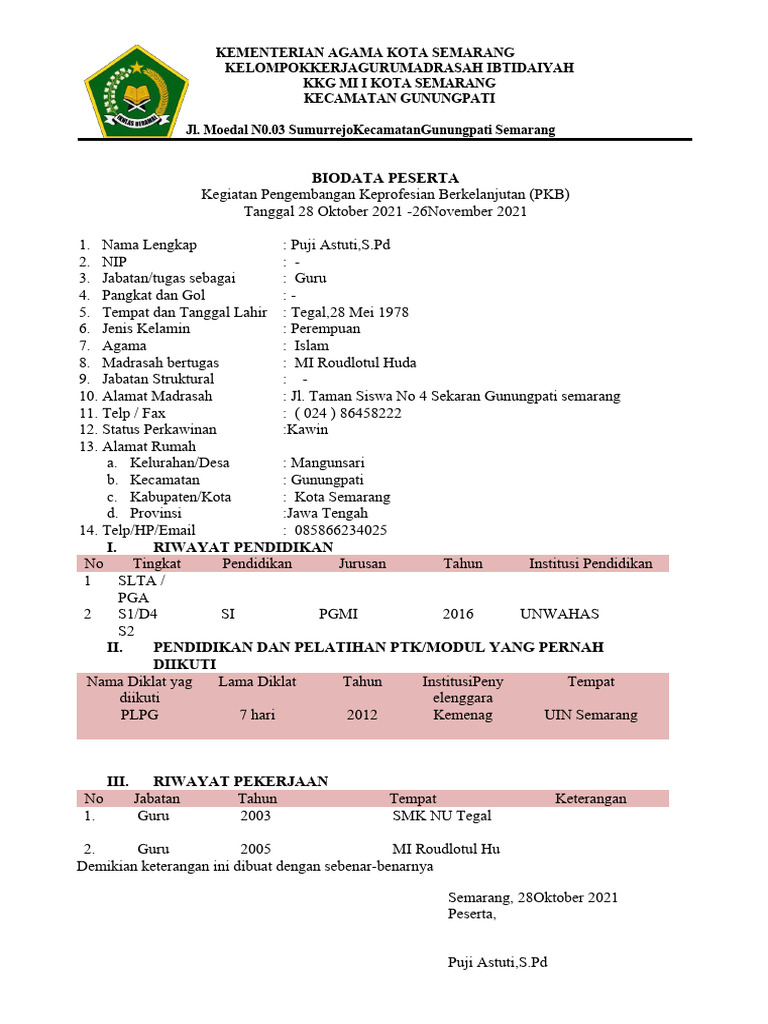 Surat Tugas PKB Guru MI | PDF