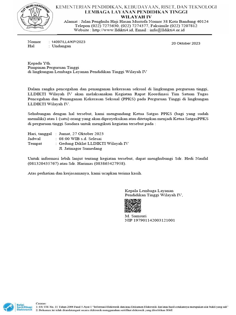 Surat Undangan Rakor PPKS LL4 2023 | PDF | Ilmu Sosial