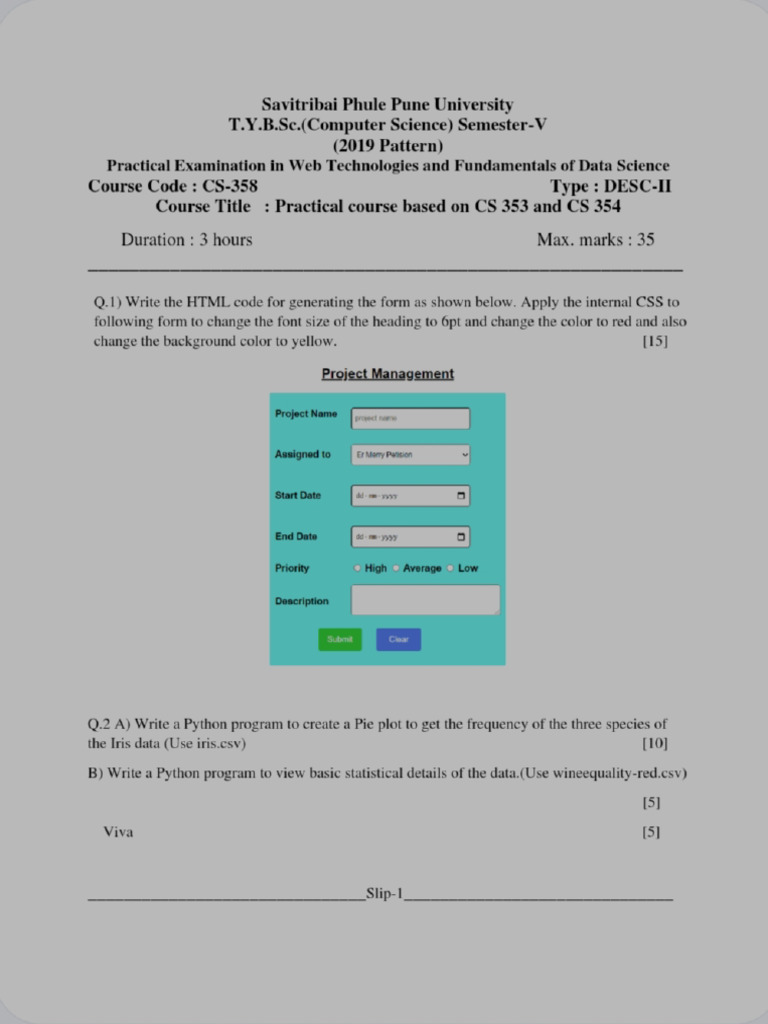 Tybsc WT & FDS Sem 5 Practical Slip | PDF