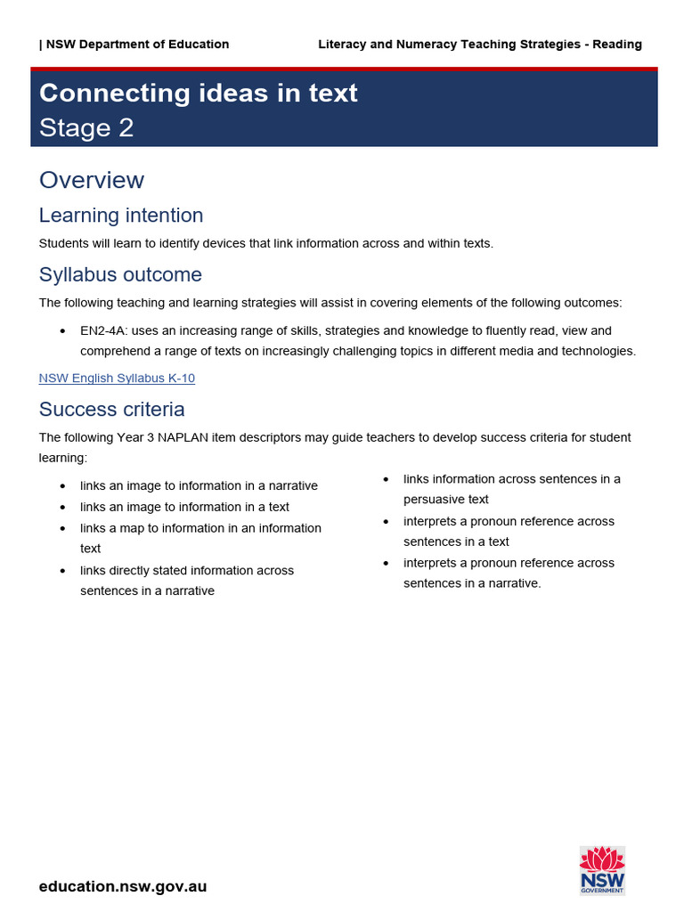 Reading Strategies for Connecting Ideas | PDF