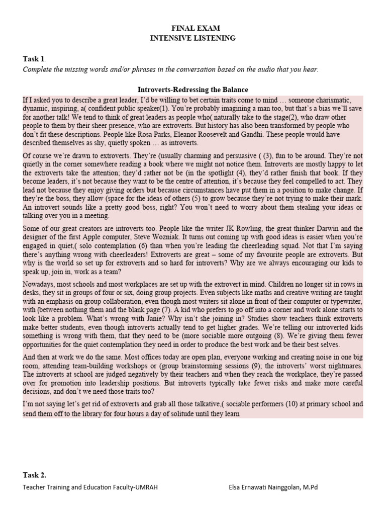 MID TEST - Introverts | PDF | Extraversion And Introversion | Psychology