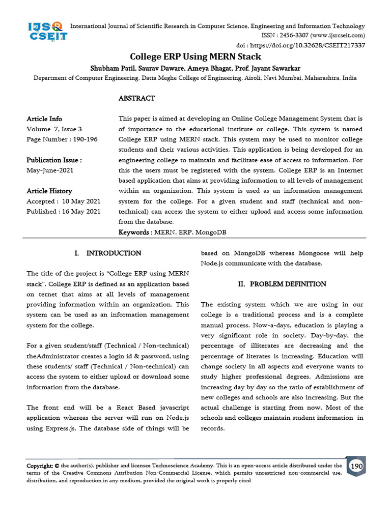 College ERP Using MERN Stack | PDF | Java Script | World Wide Web