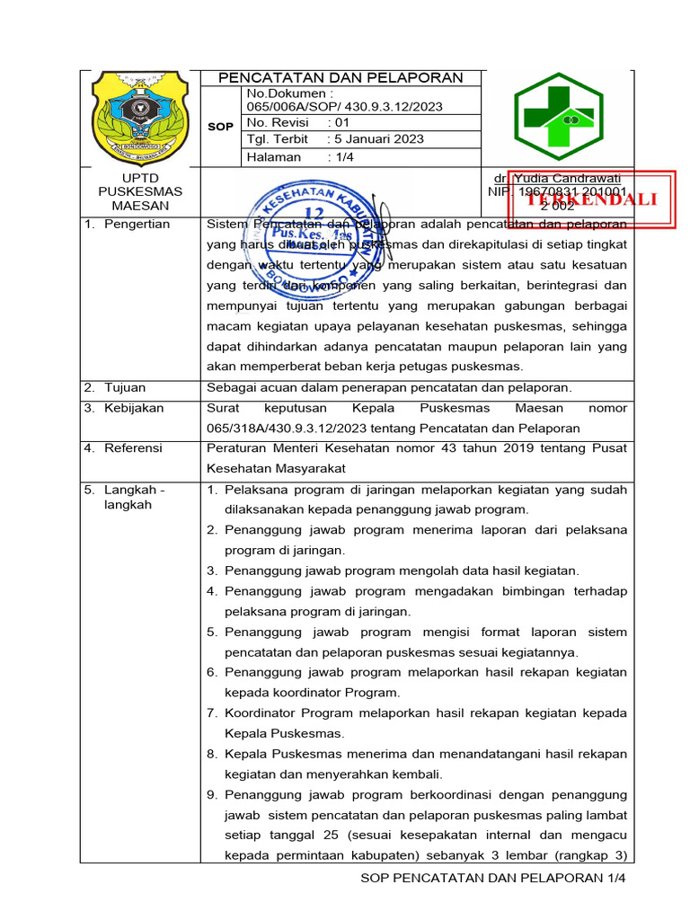 Sop Pencatatan Dan Pelaporan | PDF