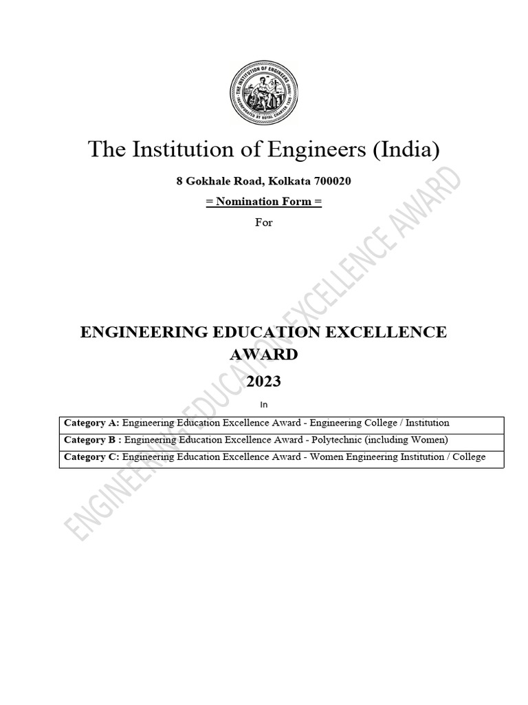 IEI Engineering Education Excellence Award Application Form 2023 | PDF ... IEI Engineering Education Excellence Award Application Form 2023 | PDF ...