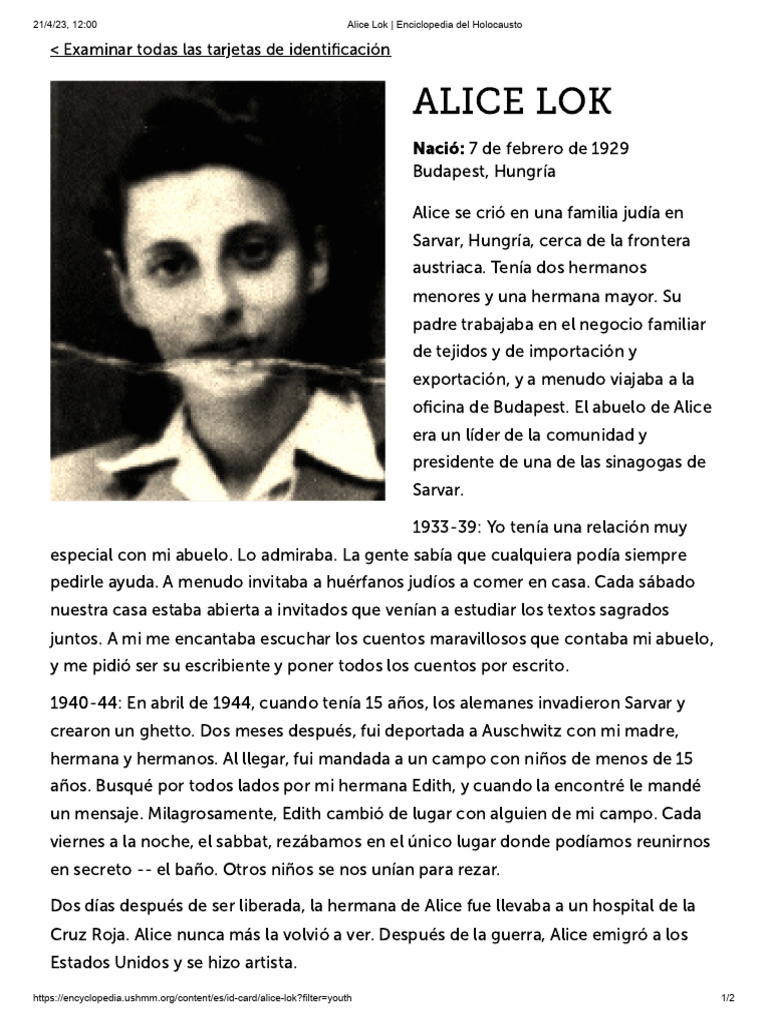 Alice Lok - Enciclopedia Del Holocausto | PDF