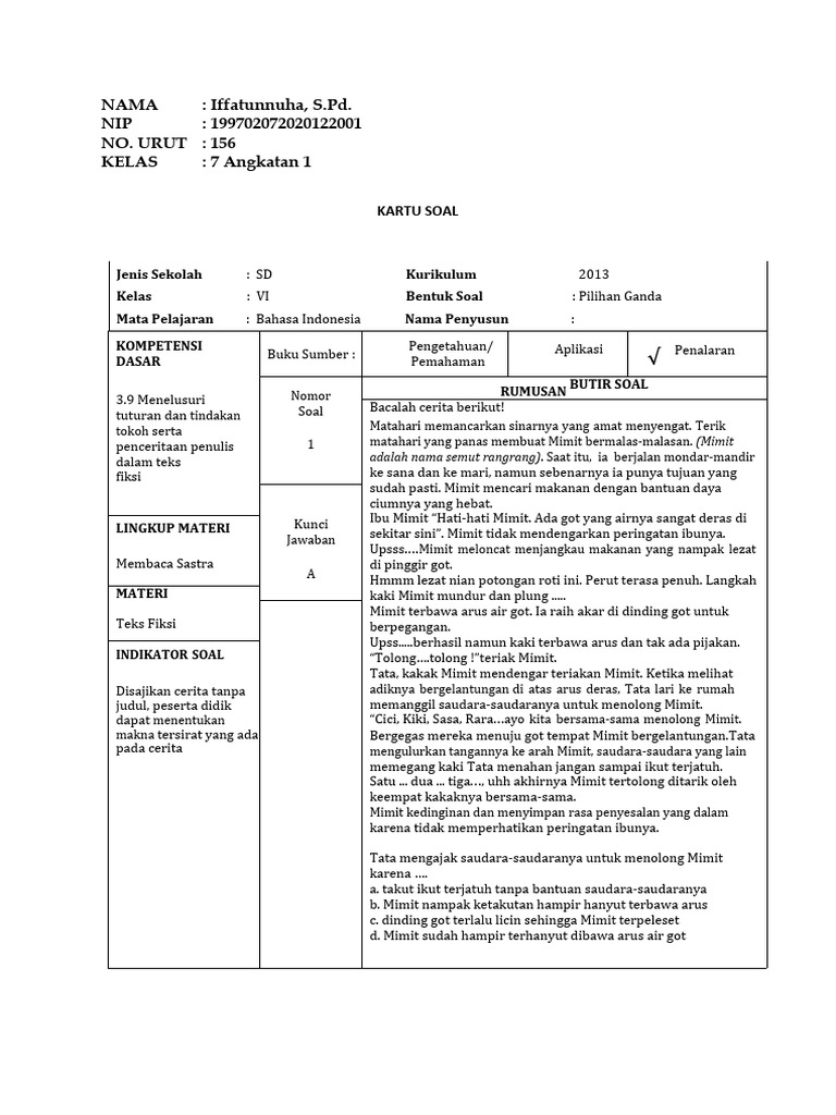 Telaah Contoh Soal Hots 156 - Iffatunnuha - SDN Sidotopo I - SD7 - Angkatan1 | PDF