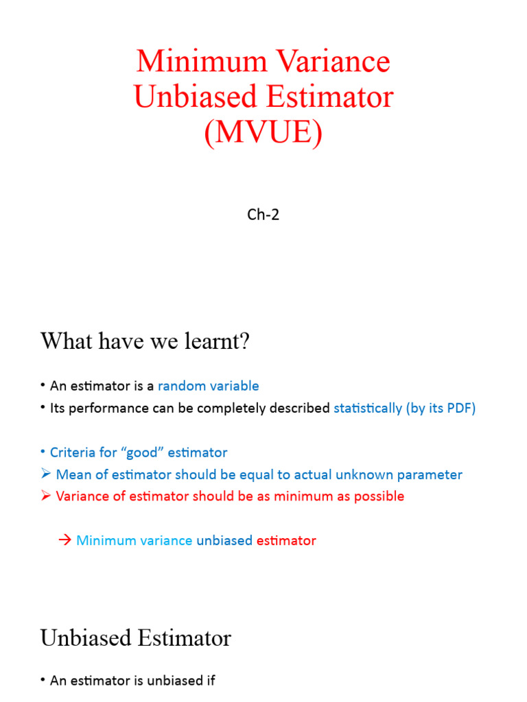 Lecture 2 - Minimum Variance Unbiased Estimator - Annotated | PDF | Career & Growth | Finance ...