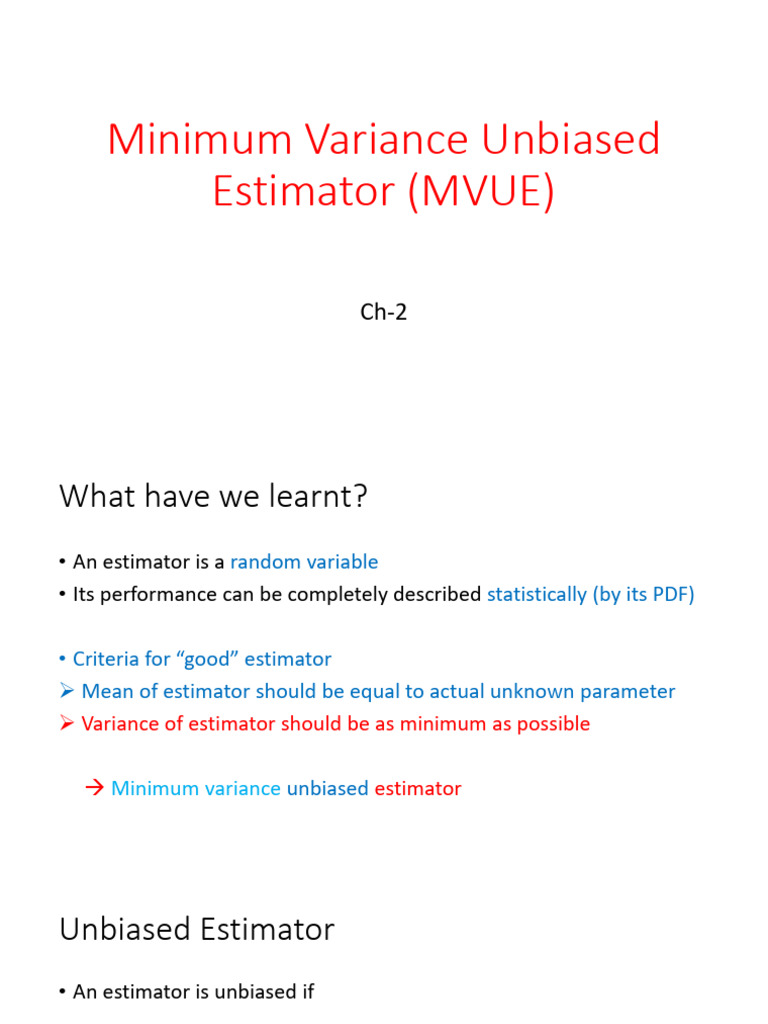 Lecture 2 Minimum Variance Unbiased Estimator Annotated Pdf