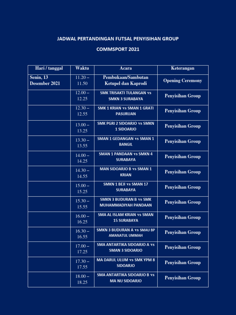 Jadwal Coomsport Babak Penyisihan Group | PDF