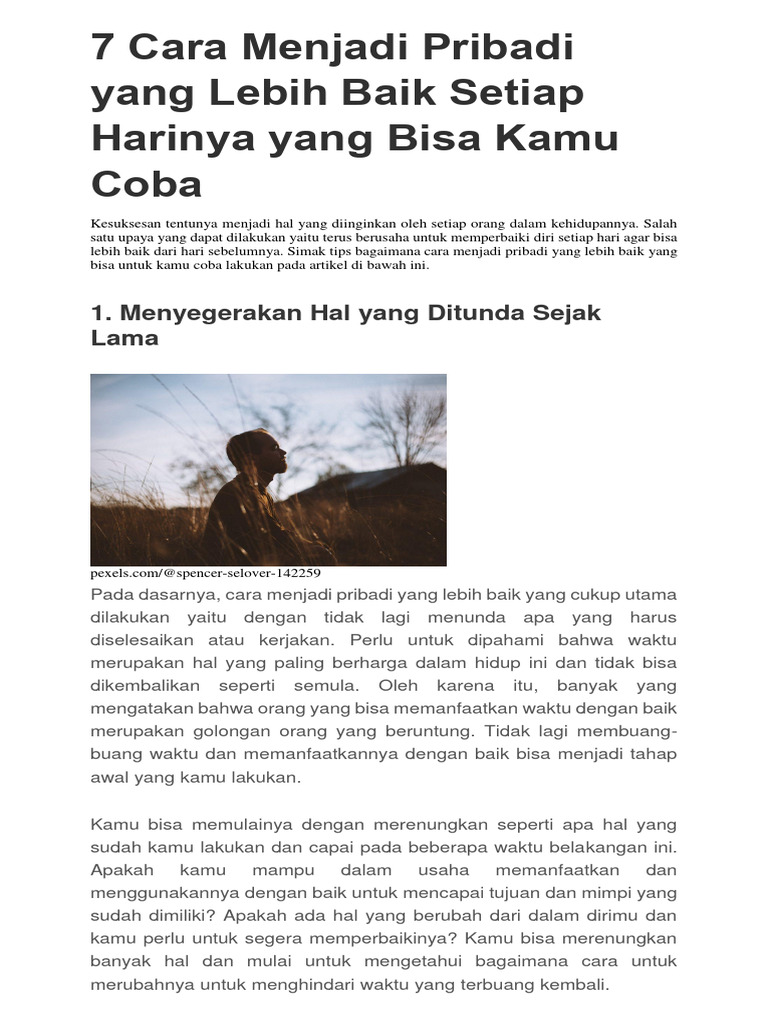 7 Cara Menjadi Pribadi Yang Lebih Baik Setiap Harinya Yang Bisa Kamu Coba | PDF