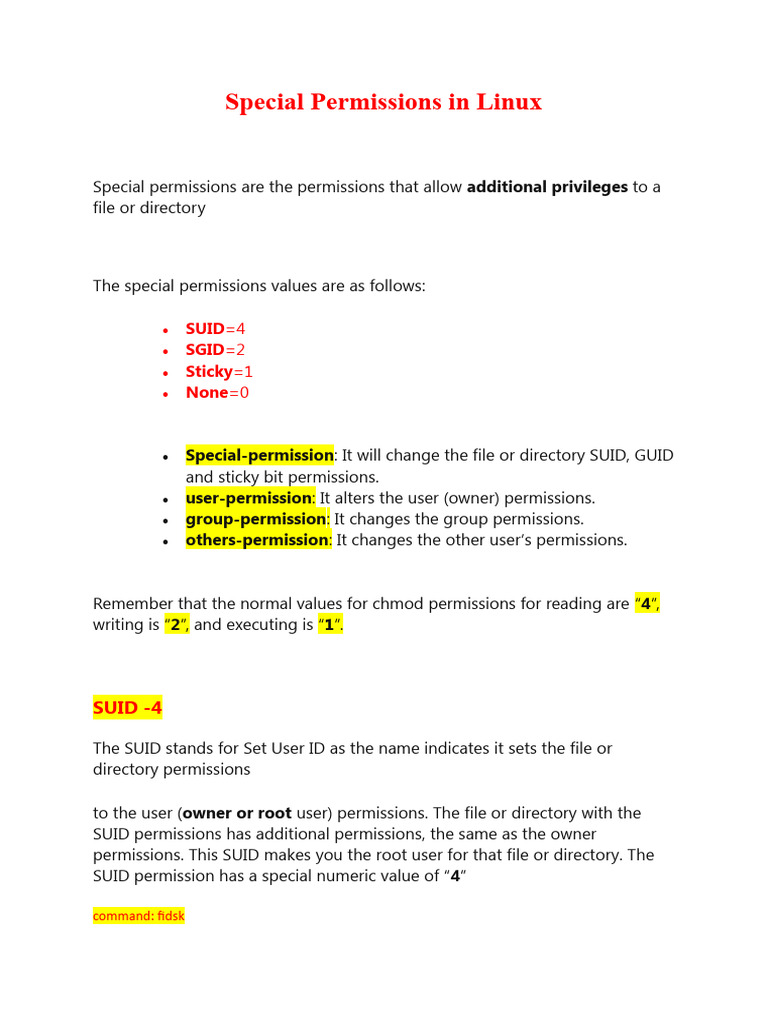 Special Permissions: SUID, GUID, and Sticky Bit in Linux | PDF