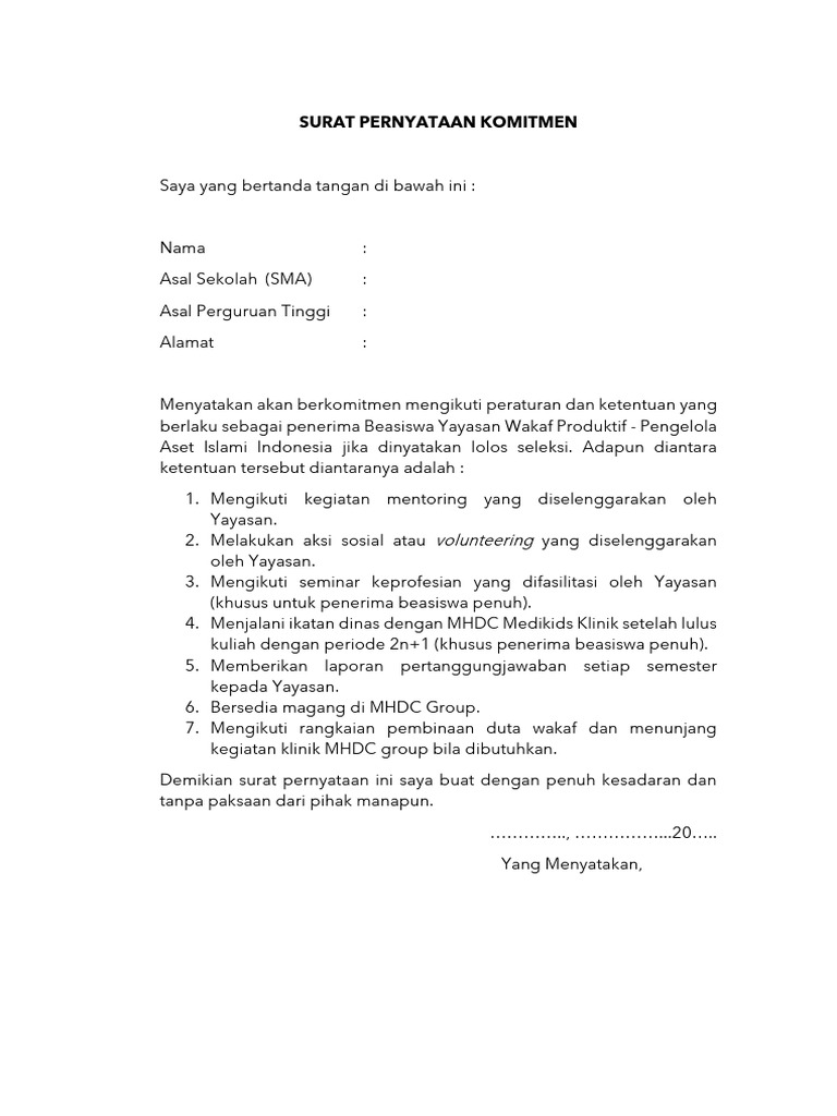Template Surat Komitmen | PDF