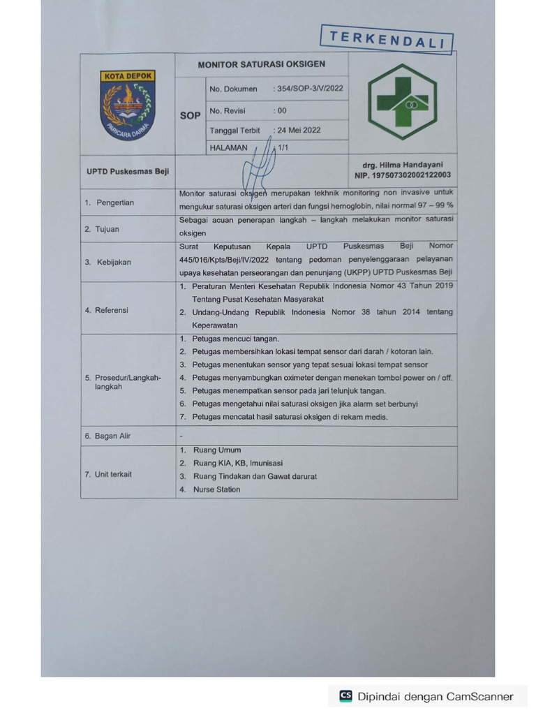 Sop Pemeriksaan Saturasi Oksigen | PDF