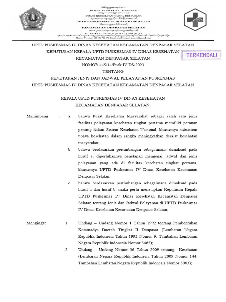 2023 Jenis Dan Jadwal Pelayanan Puskesmas Pdf