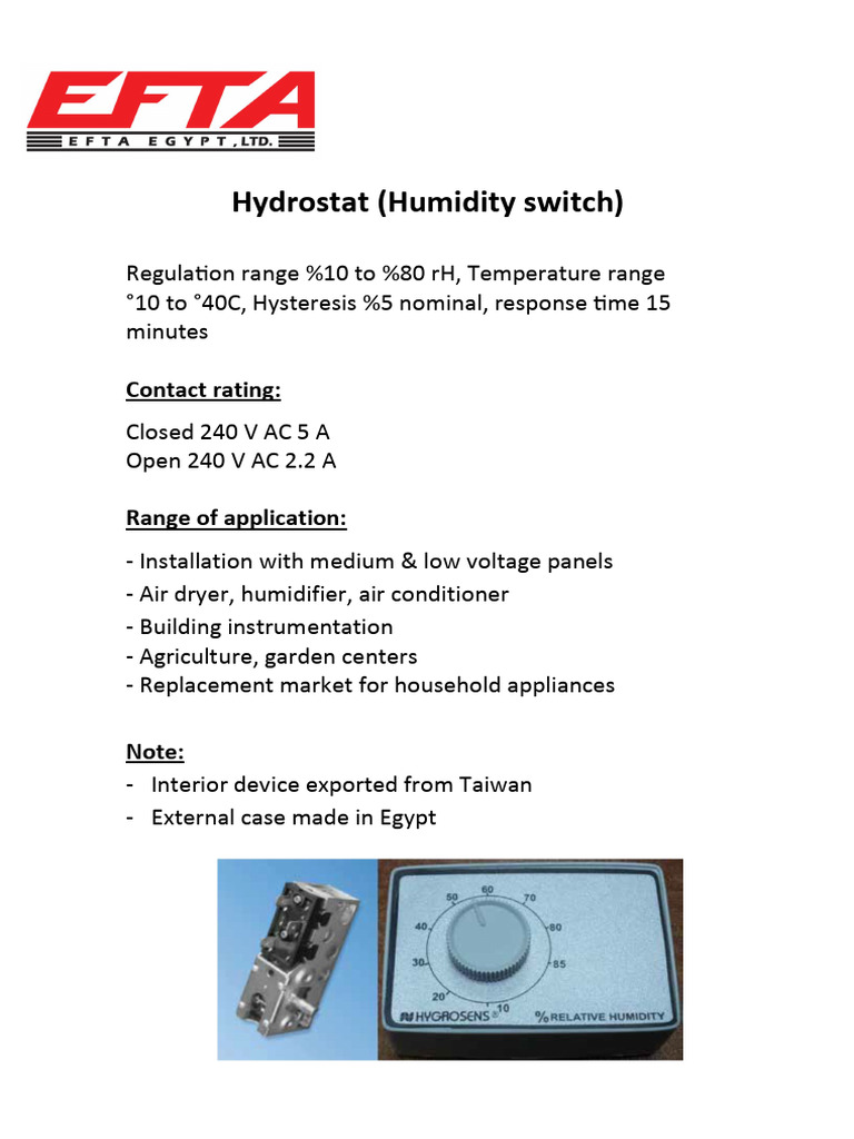EFTA Egypt Hydrostat (Humidity Switch) | PDF