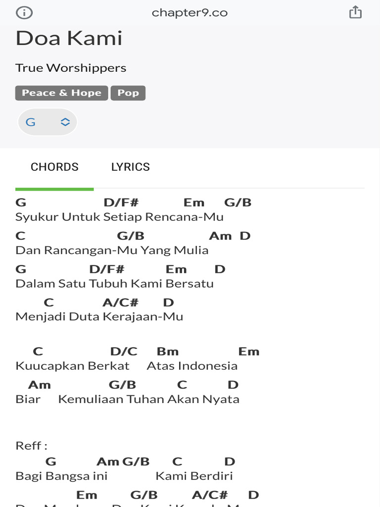 Doa Kami (True Worshippers) - Chords, Lyrics CH | PDF | Seni & Disiplin ...