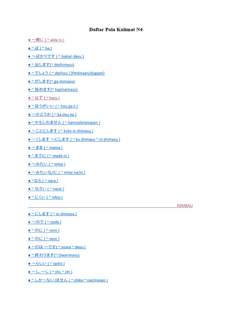 Materi Pola Kalimat N4 | PDF