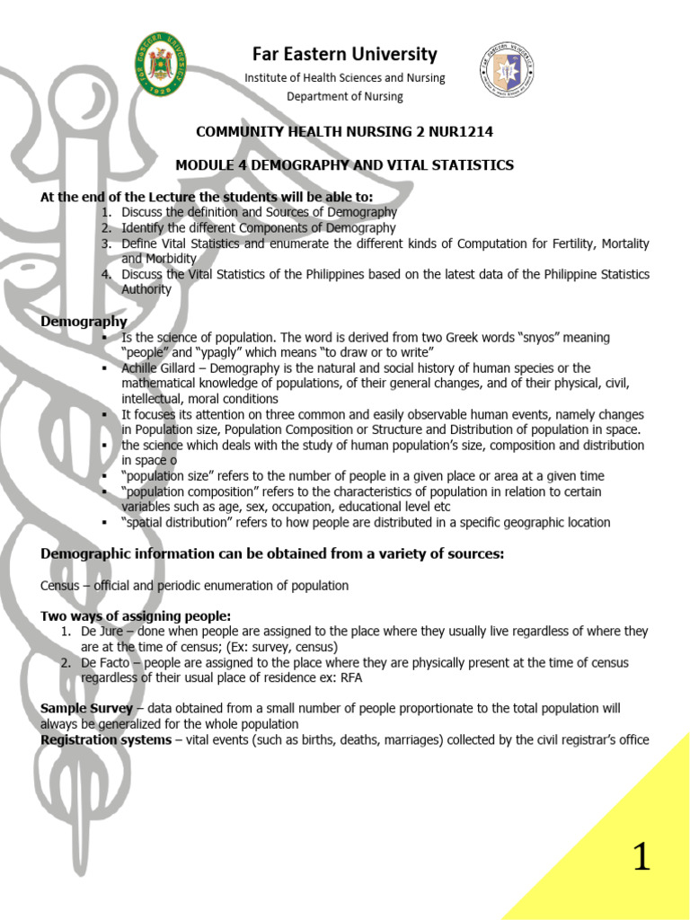 CHN 2 NUR 1214 Week 4 Demography | PDF | Demography | Mortality Rate CHN 2 NUR 1214 Week 4 Demography | PDF | Demography | Mortality Rate