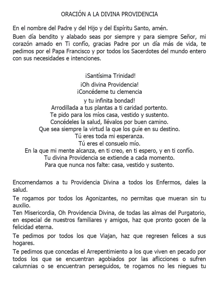 Oración A La Divina Providencia | Descargar gratis PDF | orador del Señor | Dios