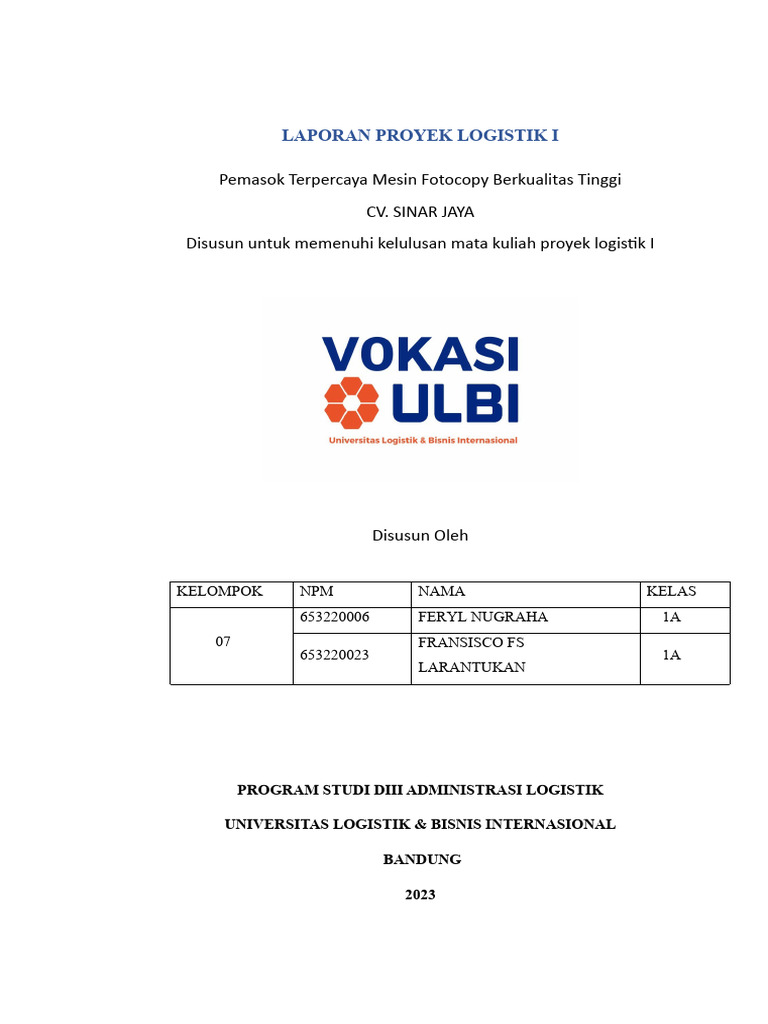 Laporan Proyek Logistik 1 Revisi Bab 1 Dan 2-1 | PDF