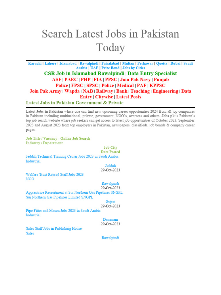 Search Latest Jobs in Pakistan Today: CSR Job in Islamabad Rawalpindi ...