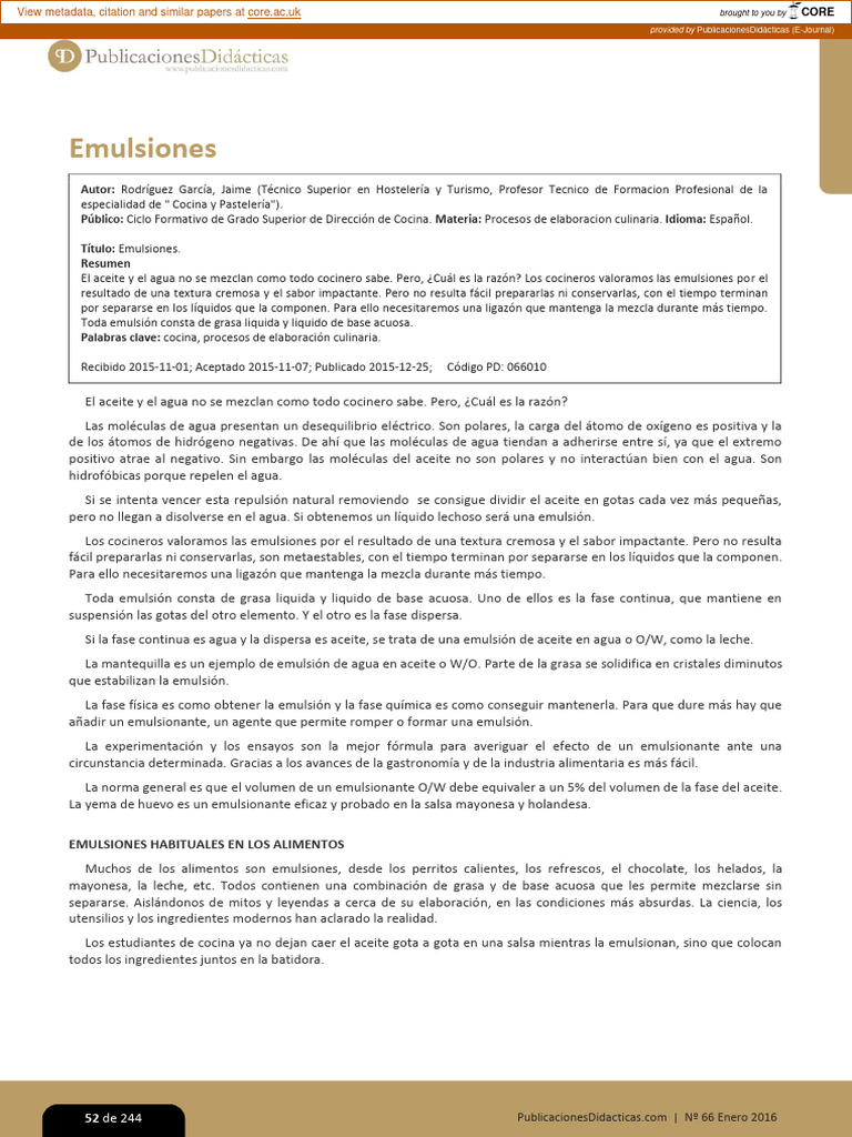 Emulsiones: Emulsiones Habituales en Los Alimentos | PDF | Emulsión ...