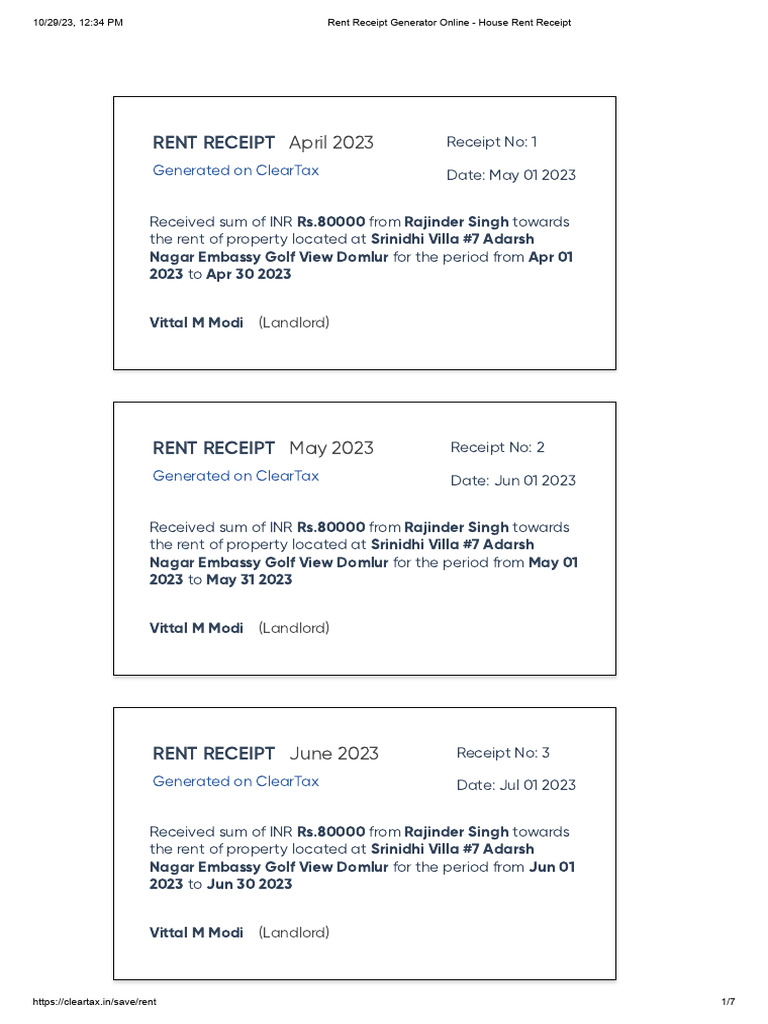 Rent Receipt Generator Online - House Rent Receipt | PDF | Property ...