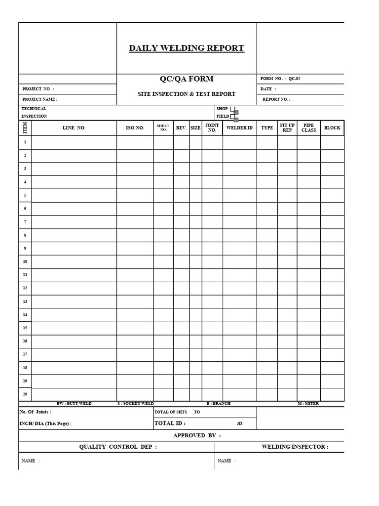 Daily Welding Report Form | PDF