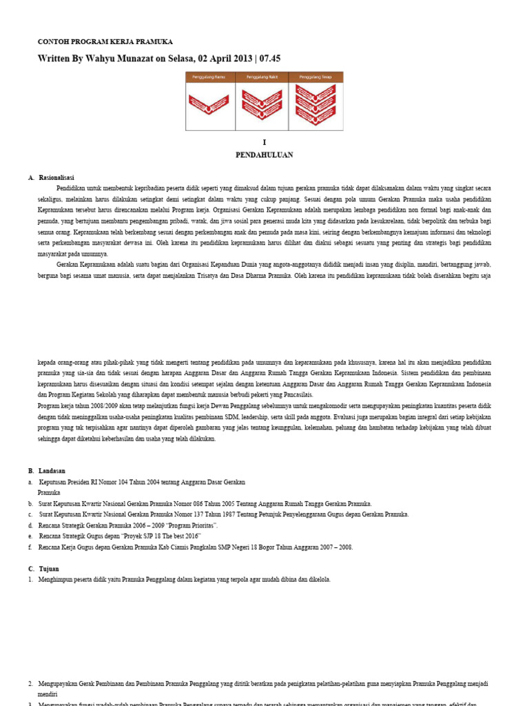 Contoh Program Kerja Gerakan Pramuka Penggalang | PDF