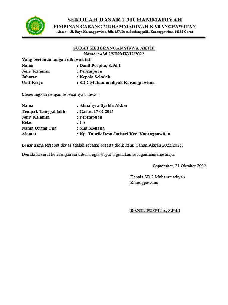 Surat Keterangan Aktif Siswa | PDF