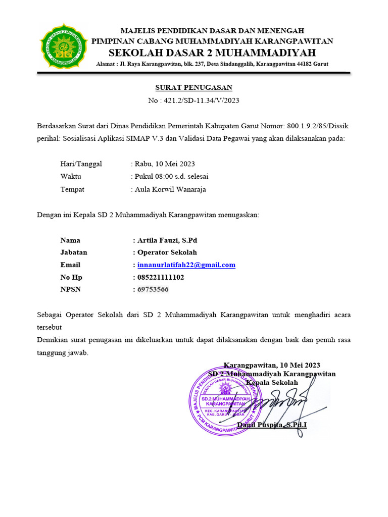 Surat Tugas Operator SIMAP | PDF