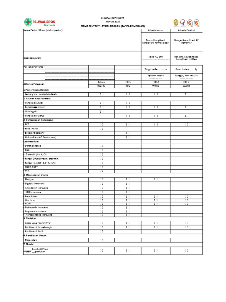 Clinical Pathway AF (Atrial Fibrilasi) Tanpa Komplikasi | PDF