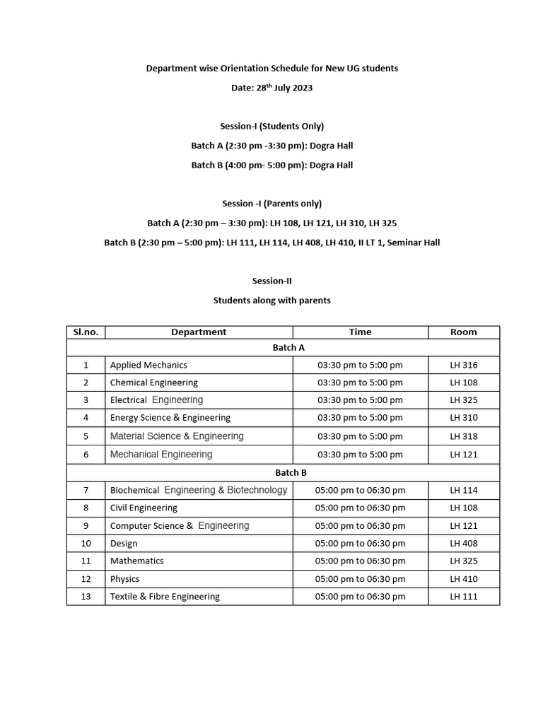 New UG Orientation Schedule | PDF | Technology & Engineering