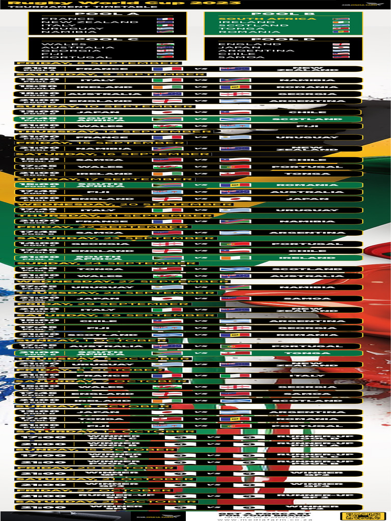 Rugby World Cup 2023 Timetable | PDF | International Rugby Union Teams ...