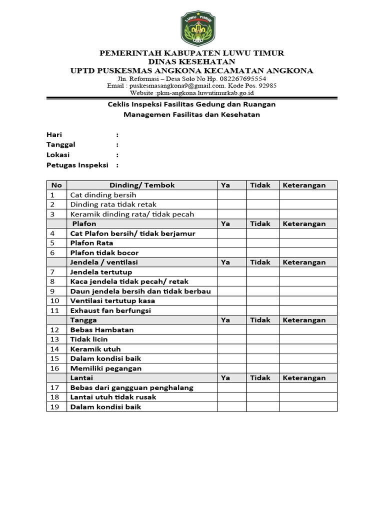 Ceklis Inspeksi Fasilitas Kesehatan | PDF
