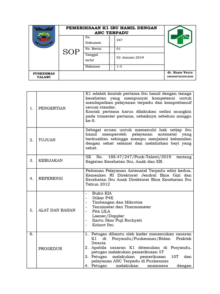 Sop K1 ANC Terpadu OK (Repaired) | PDF