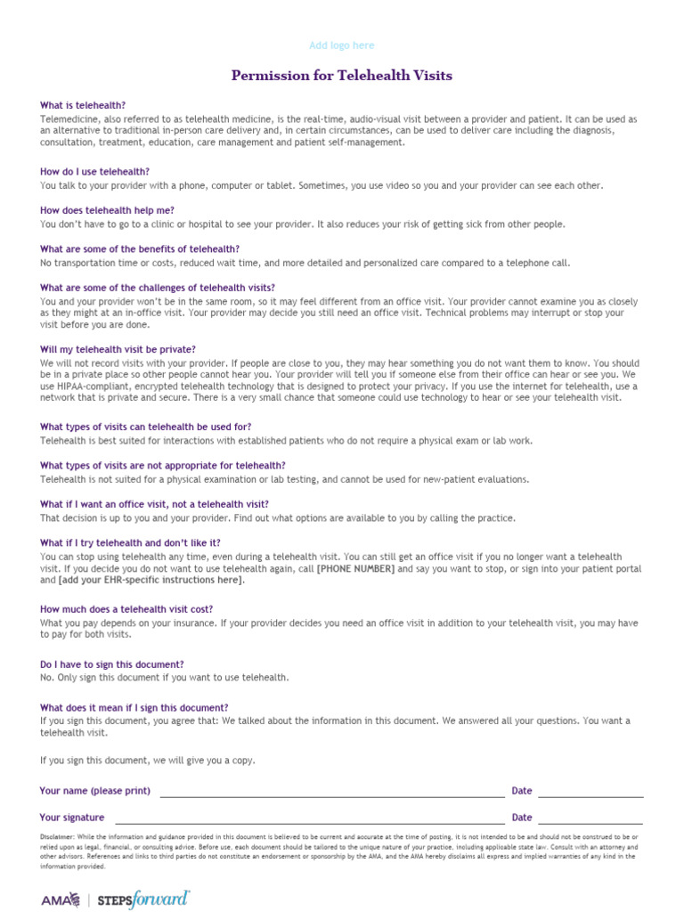 Steps Forward Telehealth Consent Form | PDF