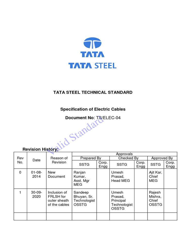 TS-ELEC-04 - Specification of Electric Cables - R1 | PDF | Insulator (Electricity) | Electrical ...