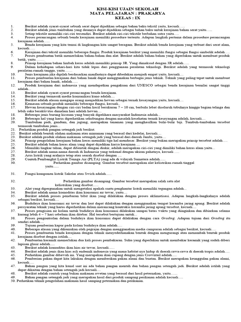Kisi Kisi Ujian Us Kelas Ix 2023 | PDF