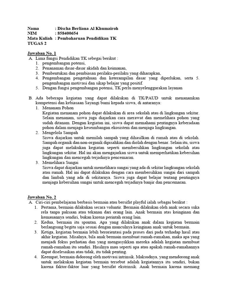 Pembaharuan Pendidikan TK: Sayangi Bumi | PDF