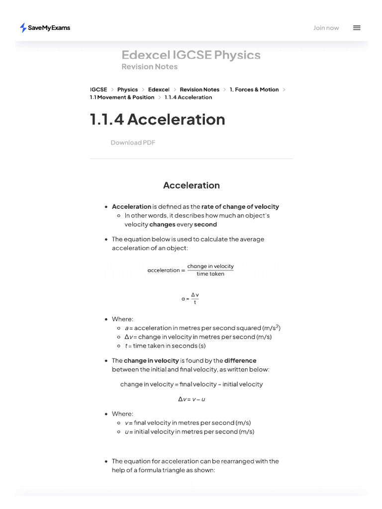 Acceleration (IGCSE) | PDF