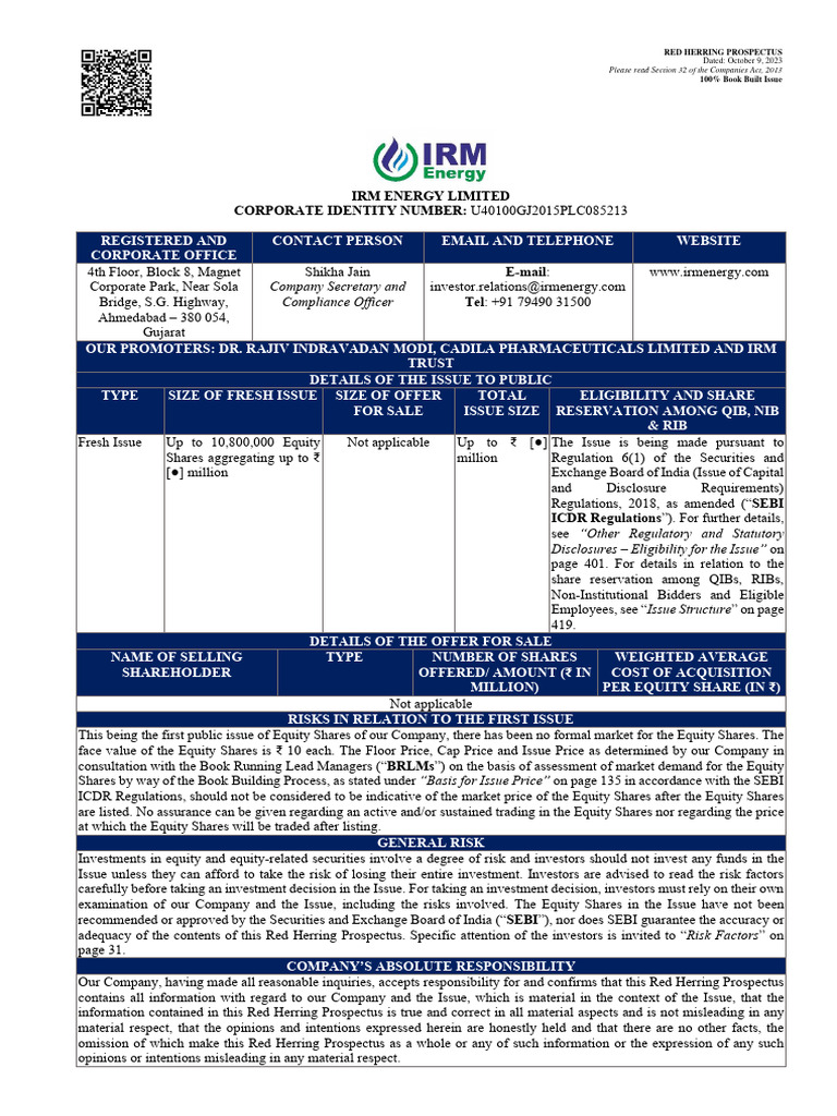 IRM Energy Limited RHP | PDF