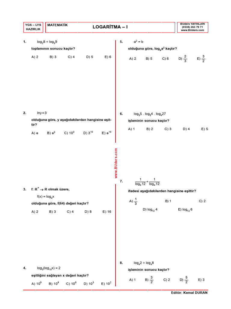 Logaritma Testi 1 | PDF